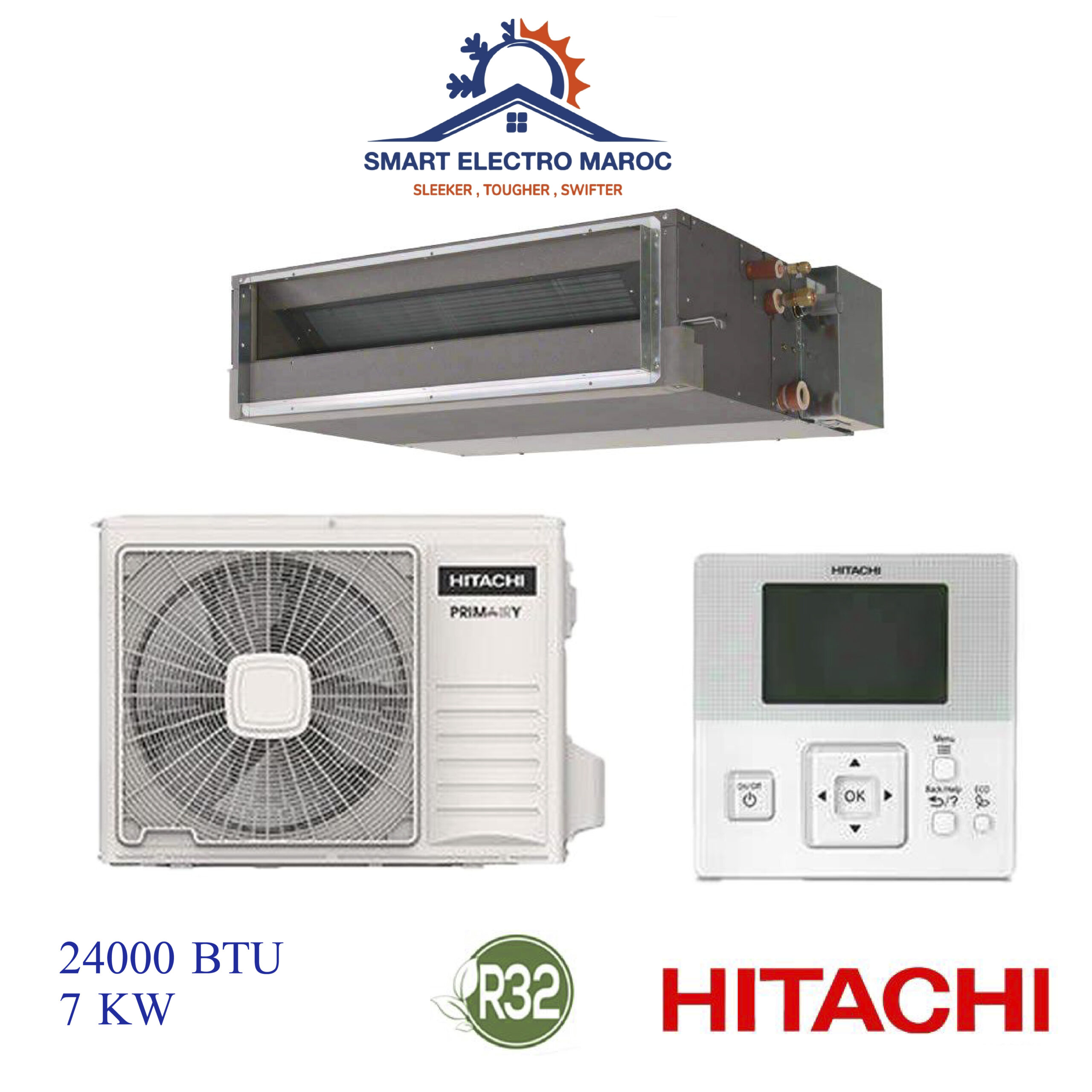 Climatiseur Gainable HITACHI 24000 Btu Inverter 7 Kw Maroc